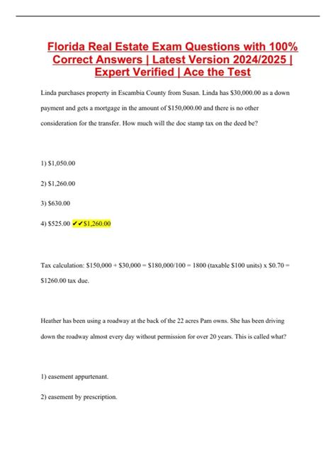 Florida Real Estate Exam Questions With 100 Correct Answers Latest