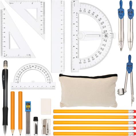 21 Pieces Geometry Compass Set Math School Set With Ruler Compass Math