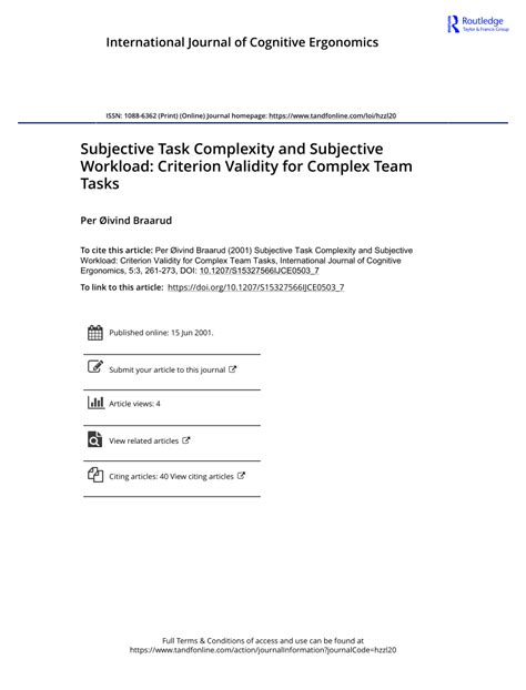 Pdf Subjective Task Complexity And Subjective Workload Criterion