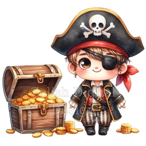10 Watercolor Boy Pirate Clipart Bundle Nursery Decor Digital