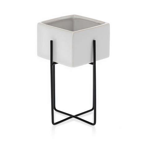 Саксия за цветя със стойка Сваляща се 12x20 4 см Керамика Метал Бяла Emag Bg