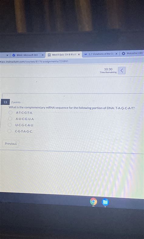 Solved What Is The Complementary Mrna Sequence For The