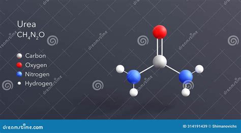 Urea Molecule 3d Rendering Flat Molecular Structure With Chemical Formula And Atoms Color
