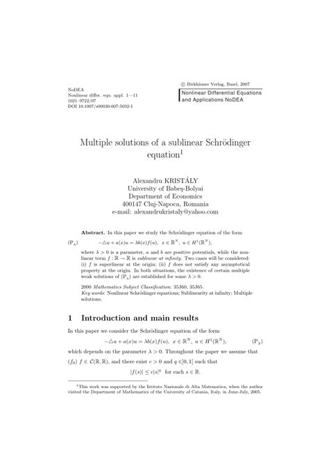 Pdf Multiple Solutions Of A Sublinear Schrödinger Equation