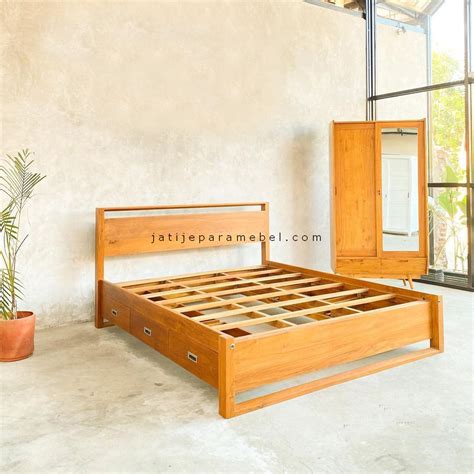 Dipan Ranjang Tempat Tidur Minimalis Modern Natural Kayu Jati Jjm Tt