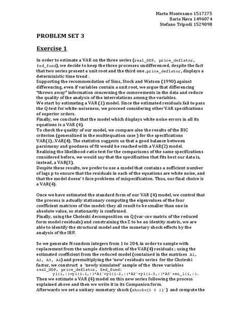 Advanced Econometric Problem Set Download Free Pdf Vector Autoregression Stationary Process