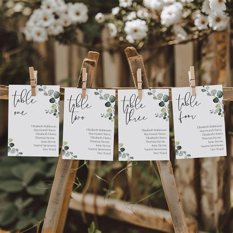 Minimalist Seating Chart Template Eucalyptus Greenery Printable Wedding