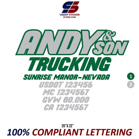 Company Name 2 Lines 5 Regulation Numbers Trucking Themed Decals Let