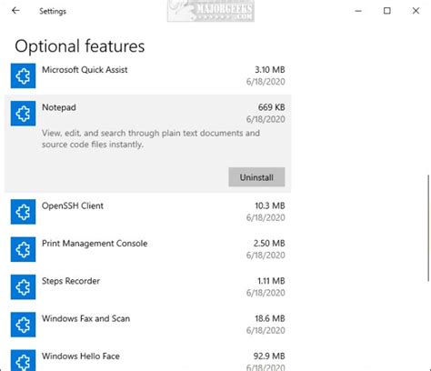 How To Remove Or Restore Notepad In Windows 10 Majorgeeks
