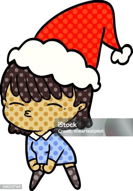 산타 모자를 쓴 여자의 손으로 그린 만화책 스타일의 그림 귀여운에 대한 스톡 벡터 아트 및 기타 이미지 귀여운 낙서 드로잉 등장인물 Istock