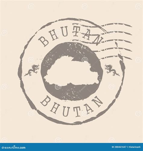 Stamp Postal Of Bhutan Map Silhouette Rubber Seal Design Retro Travel
