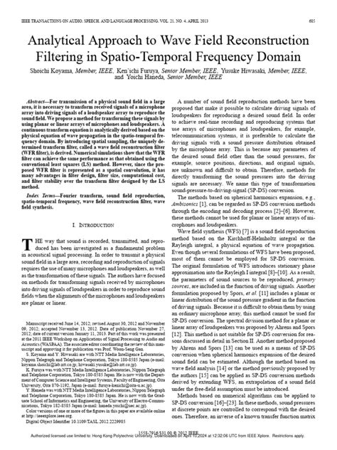analytical approach to wave field reconstruction filtering in spatio