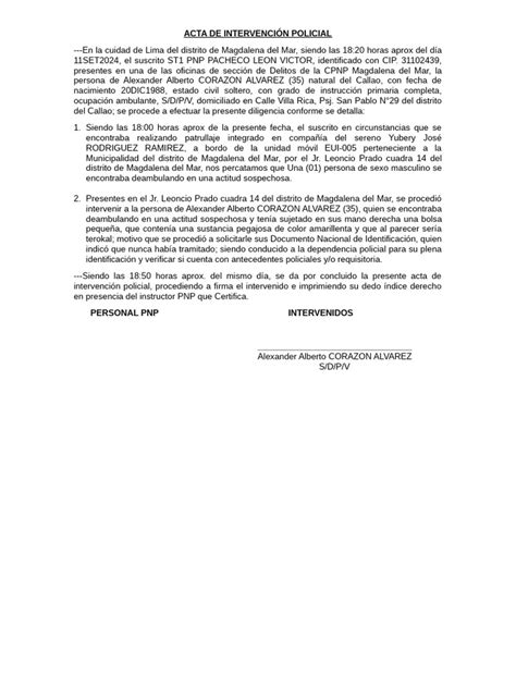 Acta De Intervención Policial En Lima Pdf Perú