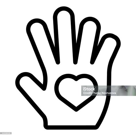 손바닥 라인 아이콘에 하트입니다 하얀색으로 분리된 심장 벡터 그림이 있는 손 응용 프로그램을 위해 설계된 하트 윤곽선 스타일이 있는 팔 Eps 10 개념에 대한 스톡 벡터