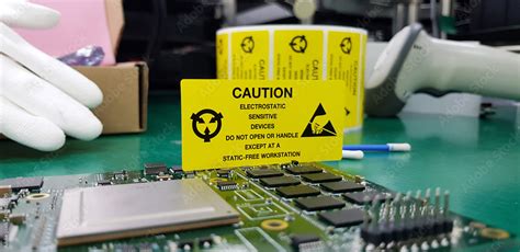 The Yellow Caution Label For Electrostatic Sensitive Devices Esd On