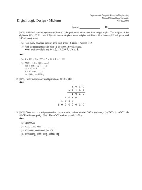 Digital Logic Design Midterm Department Of Computer Science And