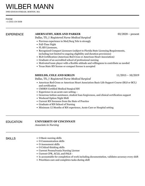 Med Surg Nurse Resume Template