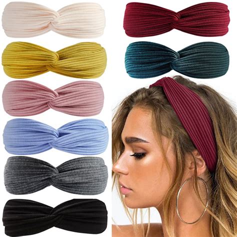 Qallpesd Wide Non Slip Headbands For Women 8 Pack Ribbed Knit Short