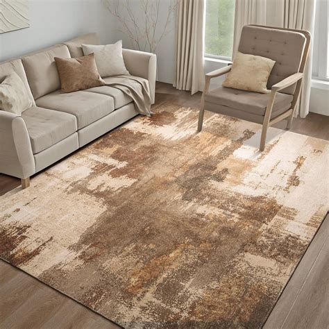 17 Stories Living Room Rug 5x7 Rug Modern Abstract Washable Rugs Brown Foldable Faux Wool