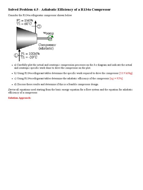 Solved Problem 65 Adiabatic Efficiency Of A R134a Compressor Pdf