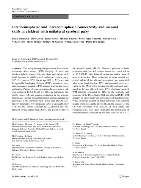 Pdf Mapping Corticospinal Tract Projection Patterns In Unilateral Cerebral Palsy Anna Basu