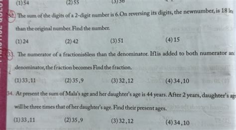 The Sum Of The Digits Of A 2 Digit Number Is 6 On Reversing Its Digits