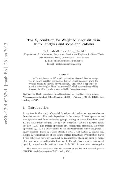 Pdf The Bp Condition For Weighted Inequalities In Dunkl Analysis And Some Applications