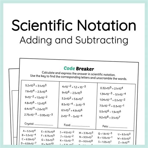 Adding And Subtracting Scientific Notation Code Breaker By Hazel Learning