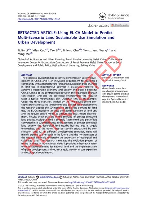 Pdf Retracted Article Using El Ca Model To Predict Multi Scenario Land Sustainable Use