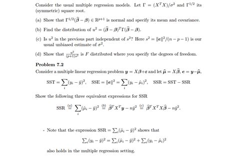 Solved Consider The Usual Multiple Regression Models Let