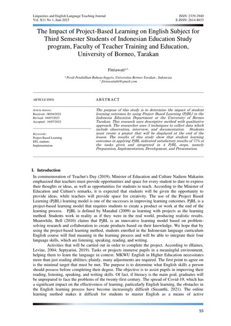 PDF The Impact Of Project Based Learning On English Subject For Third Semester Babes Of