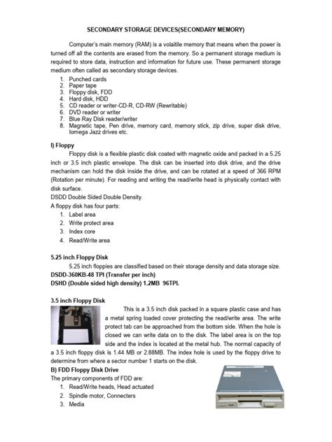 Secondary Memory Pdf Hard Disk Drive Floppy Disk
