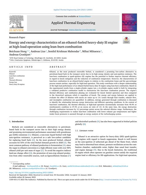 Pdf Energy And Exergy Characteristics Of An Ethanol Fueled Heavy Duty
