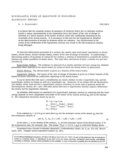PDF Hypoelastic Form Of Equations In Nonlinear Elasticity Theory
