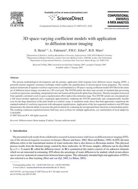 Pdf 3d Space Varying Coefficient Models With Application To Diffusion
