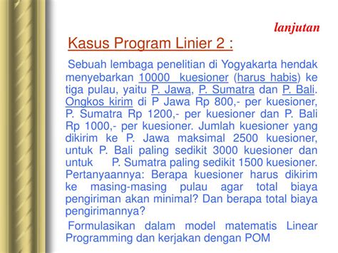 PPT PROGRAMASI LINIER LINEAR PROGRAMMING PowerPoint Presentation Free Download ID 3817284