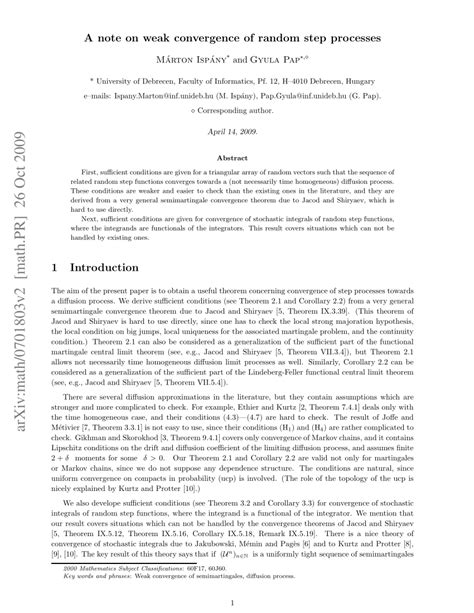 pdf a note on weak convergence of random step processes