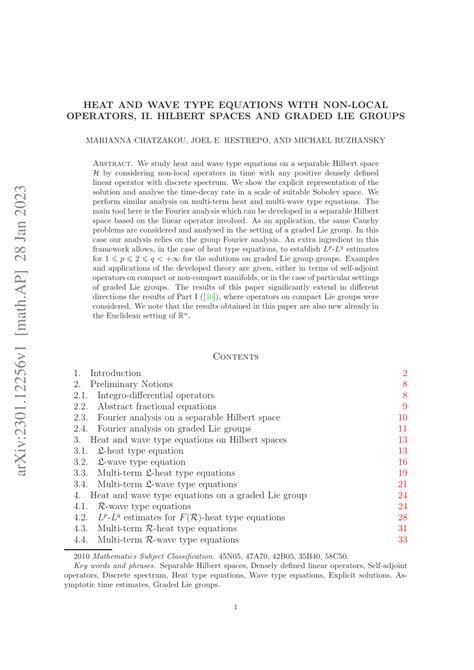 Pdf Heat And Wave Type Equations With Non Local Operators Ii Hilbert Spaces And Graded Lie