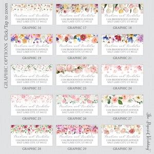 Printed Flower Return Address Labels Choose Your Floral Design Fonts