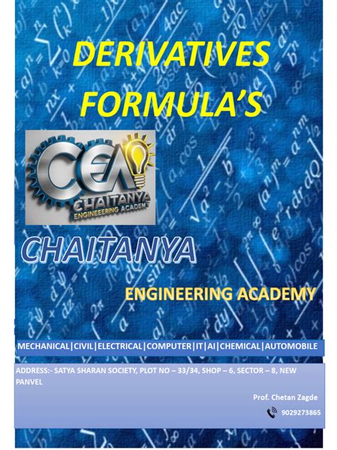 Derivatives Formula Pdf