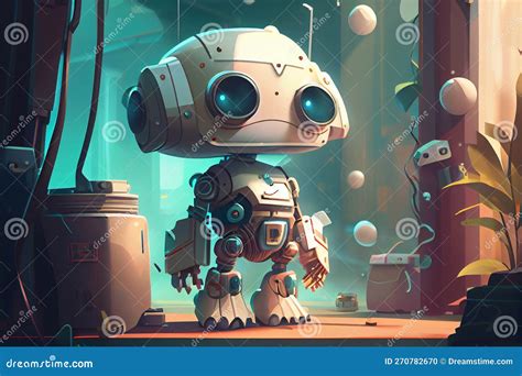 Cute Robot Picture Made By Artificial Intelligence Stock Illustration