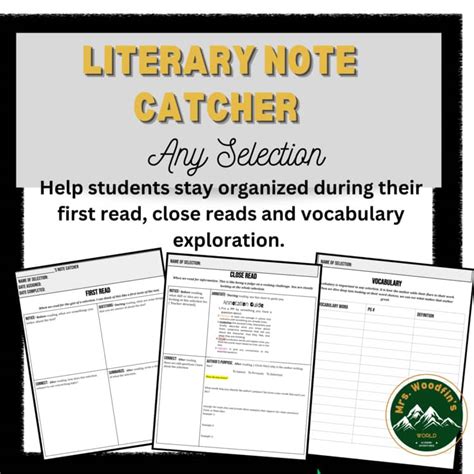 Literary Note Catcher For Any Selection By Mrs Woodfins Academic Adventures