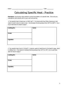 Specific Heat Practice Problems By Science By Ms Robb TPT