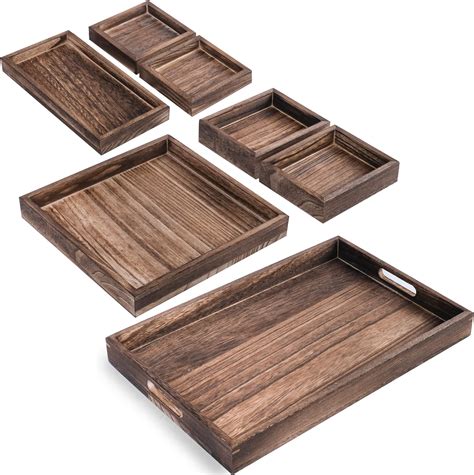 Bstnasi Wooden Serving Tray With Handle Rectangular Solid