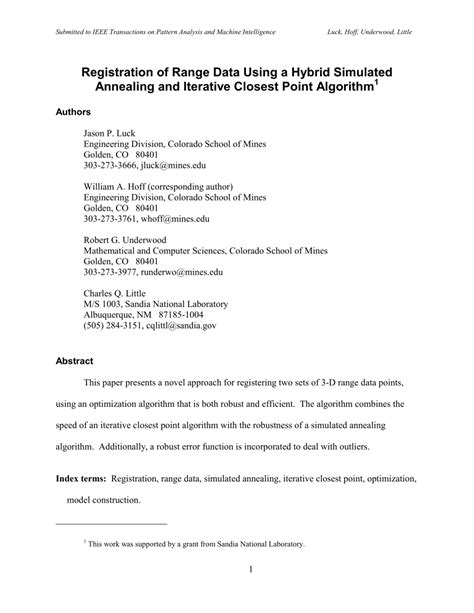 Pdf Registration Of Range Data Using A Hybrid Simulated Annealing And Iterative Closest Point