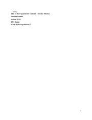 Lab Worksheet Uniform Circular Motion Doc 1 Point Title Of The Experiment Uniform Circular