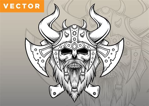 Monochrome Viking Skull With Axe Vector Graphic By Wodexz · Creative
