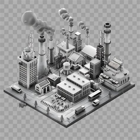 Industrial Cityscape With Smokestacks And Factories Simple C Isometric 3d Render Simple Minimal