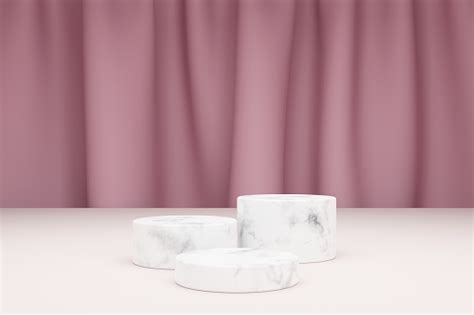 제품 프리젠 테이션 및 배경에 섬유 커튼세 대리석 실린더 차분한 파스텔 색상의 3d 모델링 씬 간단한 기하학적 3d 요소로 빈 플랫폼 모형 0명에 대한 스톡 사진 및 기타