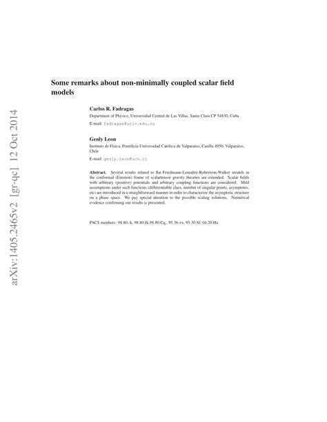 Pdf Some Remarks About Non Minimally Coupled Scalar Field Models